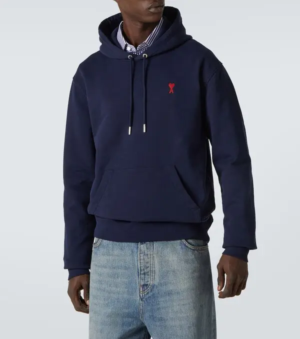 AMI Paris De Cœur Cotton Fleece Hoodie - Blue