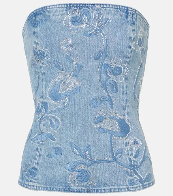 ROTATE BY BIRGER CHRISTENSEN Rhinestone Denim Top
