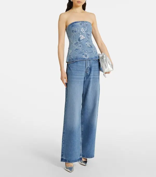 ROTATE BY BIRGER CHRISTENSEN Rhinestone Denim Top