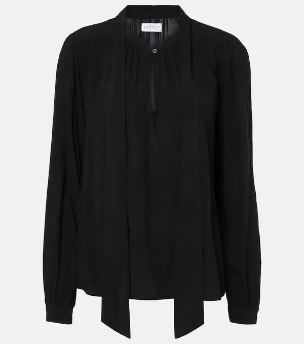 Velvet By Graham & Spencer Gabrielle Draped Rayon Challis Blouse - Black