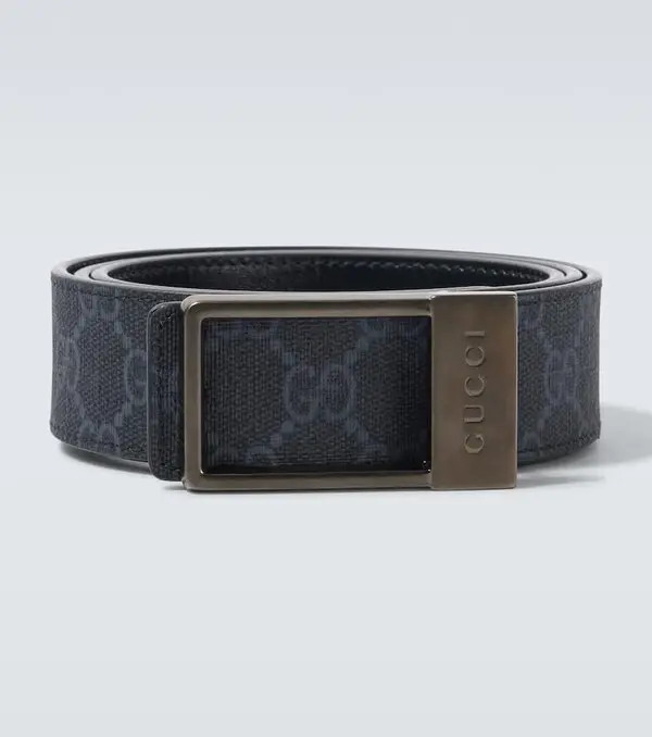 Gucci Gg Canvas Reversible Leather Belt - Blue