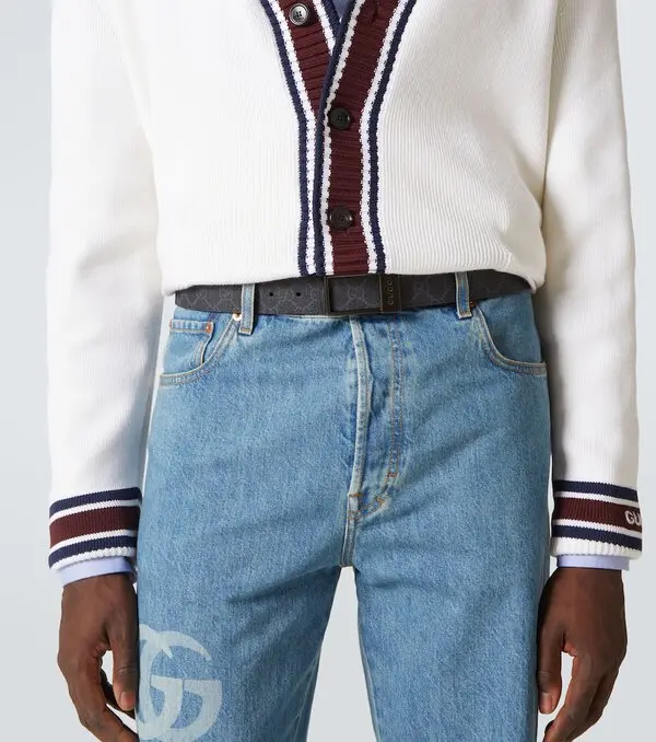 Gucci Gg Canvas Reversible Leather Belt - Blue