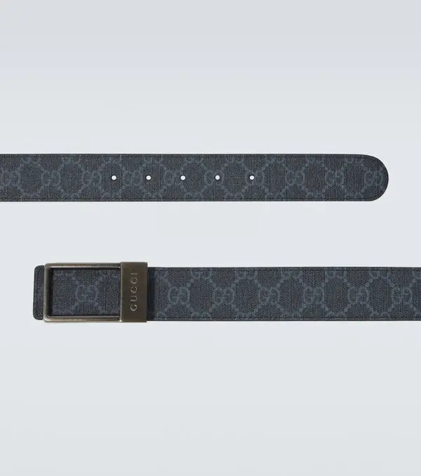 Gucci Gg Canvas Reversible Leather Belt - Blue