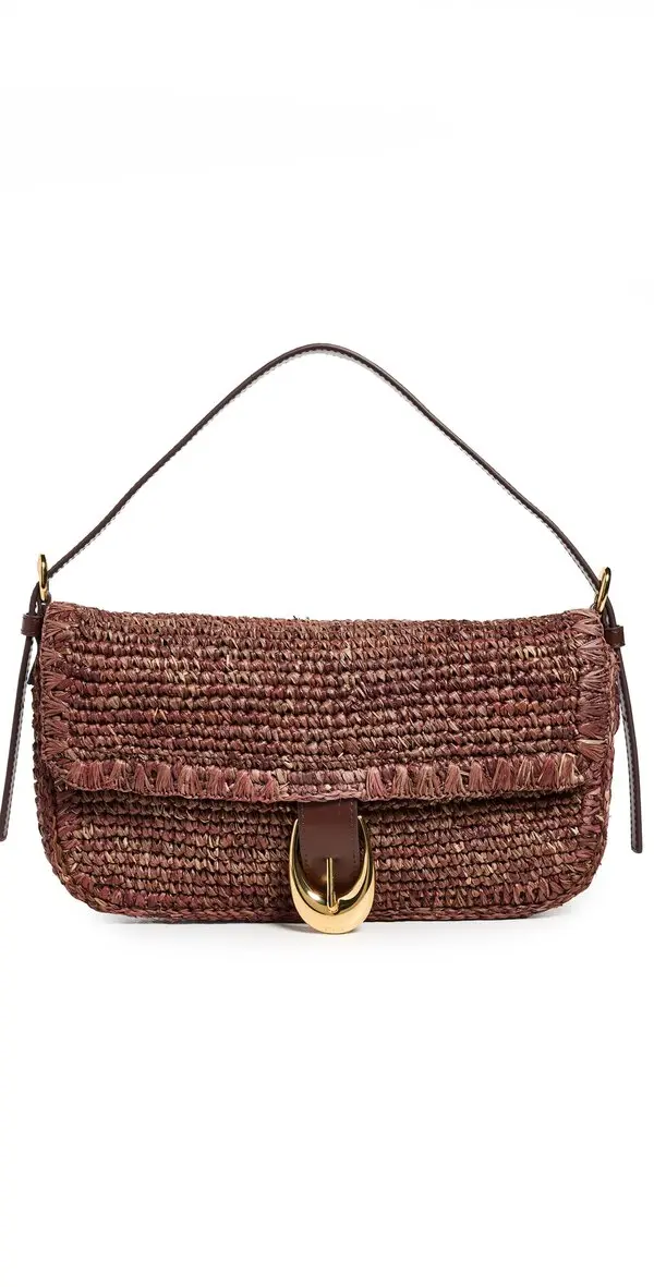 Staud Harlow Raffia Shoulder Bag - Mahogany