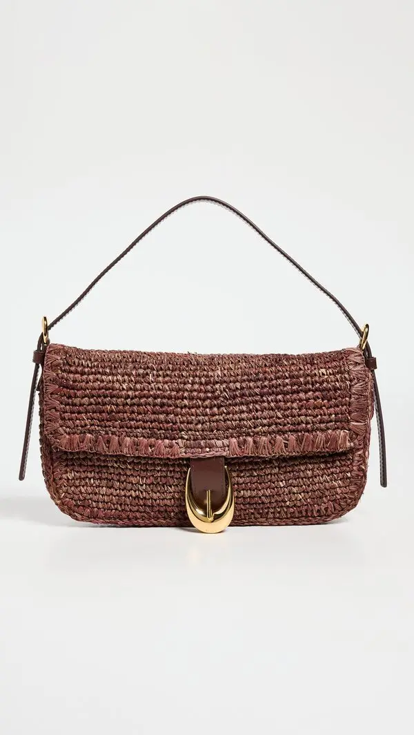 Staud Harlow Raffia Shoulder Bag - Mahogany