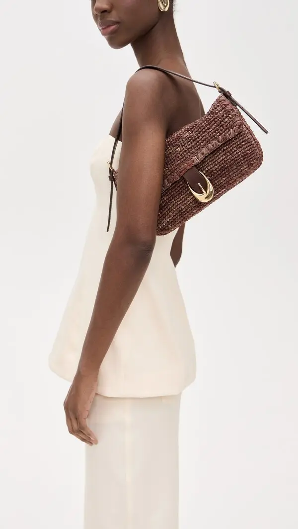 Staud Harlow Raffia Shoulder Bag - Mahogany