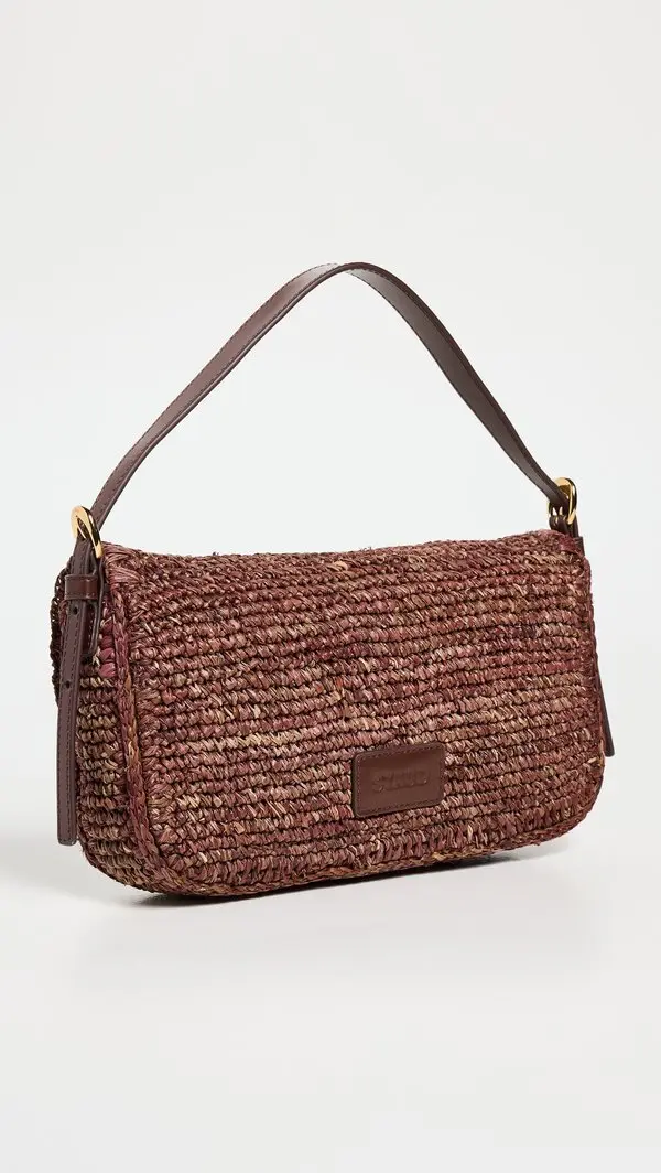 Staud Harlow Raffia Shoulder Bag - Mahogany