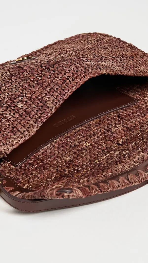 Staud Harlow Raffia Shoulder Bag - Mahogany