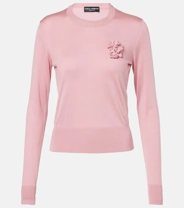 Dolce & Gabbana Floral-appliqué Silk Sweater