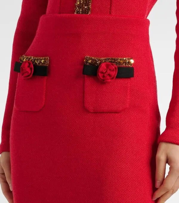 SELF-PORTRAIT Embellished Knitted Midi Skirt