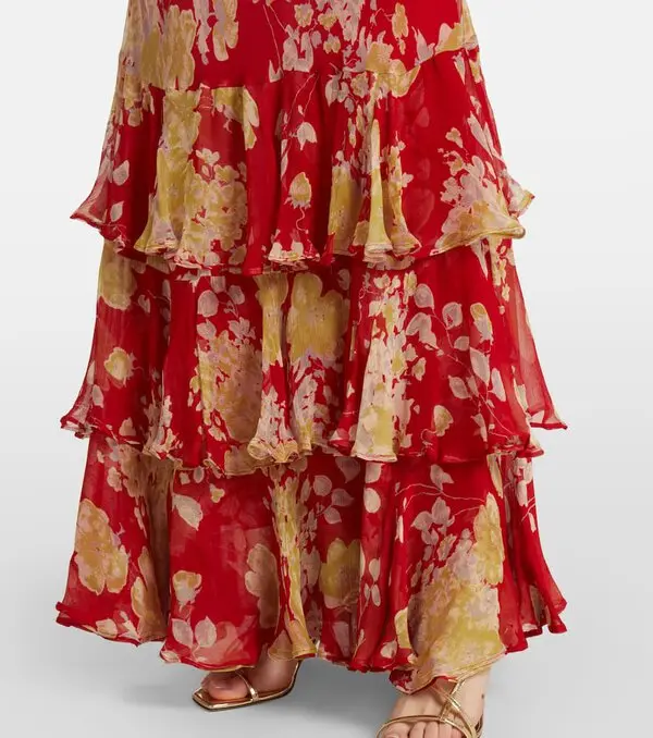 Rixo Rio Floral Ruffled Gown