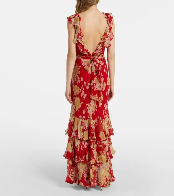 Rixo Rio Floral Ruffled Gown