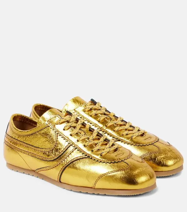 Dries Van Noten Metallic Leather Sneakers - Gold