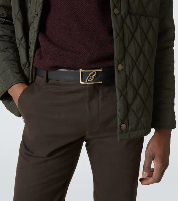 Brioni Logo Leather Belt - Black