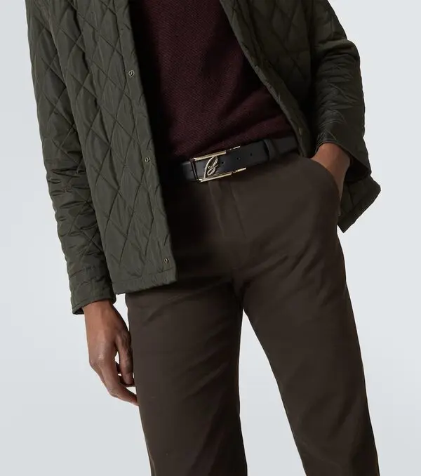 Brioni Logo Leather Belt - Black