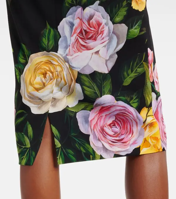 Dolce & Gabbana Floral Silk-blend Midi Dress - Black