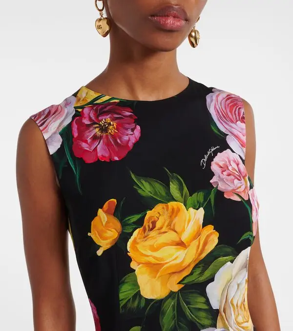 Dolce & Gabbana Floral Silk-blend Midi Dress - Black