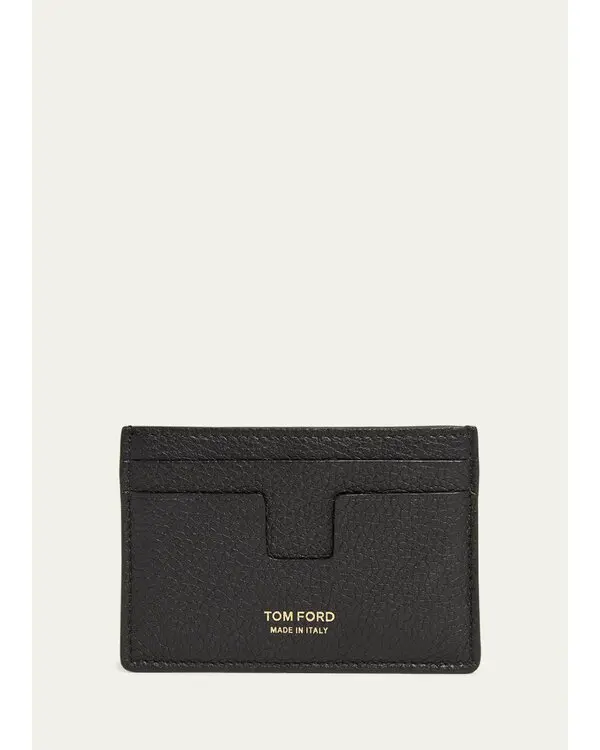 TOM FORD T-line Grained Leather Card Holder - Black Silver