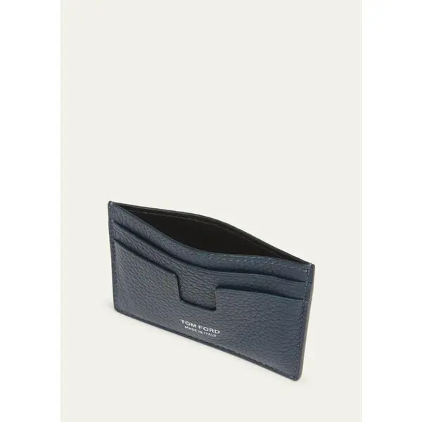TOM FORD T-line Grained Leather Card Holder - Black Silver