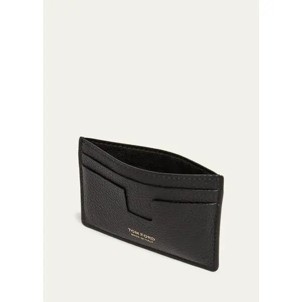 TOM FORD T-line Grained Leather Card Holder - Black Silver