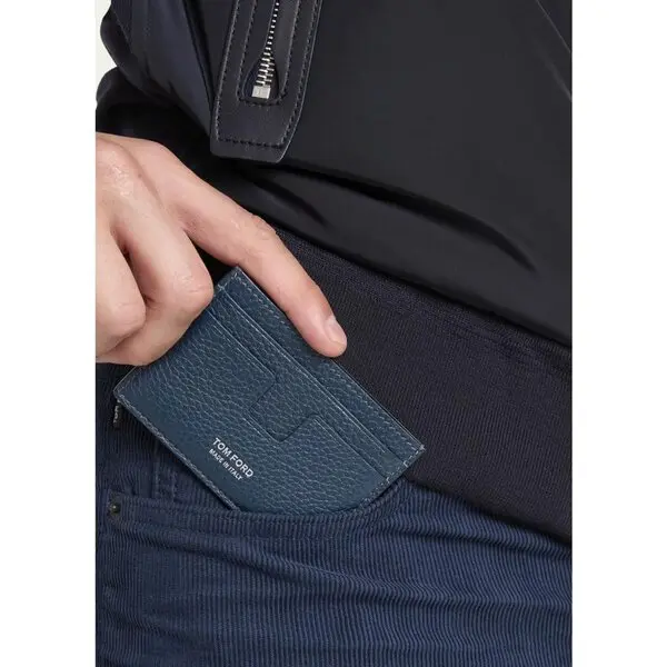 TOM FORD T-line Grained Leather Card Holder - Black Silver