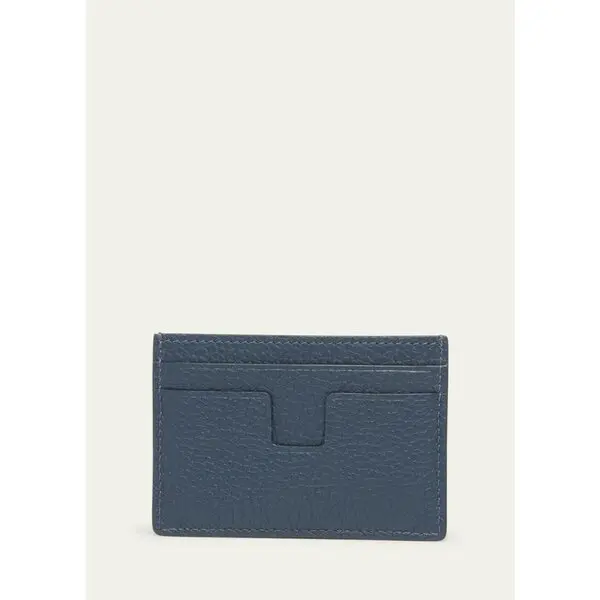TOM FORD T-line Grained Leather Card Holder - Black Silver
