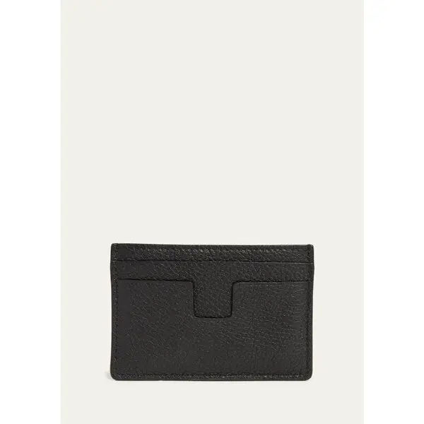 TOM FORD T-line Grained Leather Card Holder - Black Silver