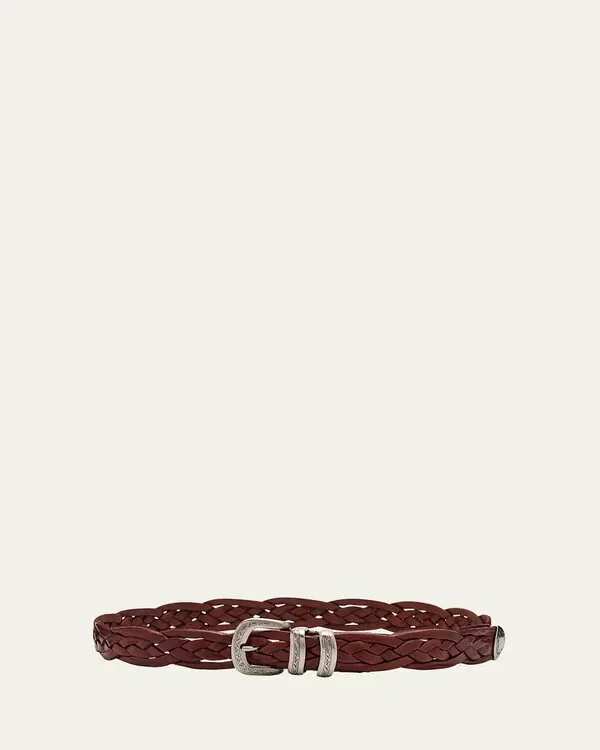 Brunello Cucinelli Woven Leather Western Belt - Tabacco