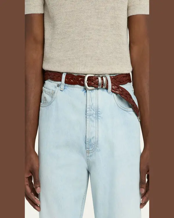 Brunello Cucinelli Woven Leather Western Belt - Tabacco