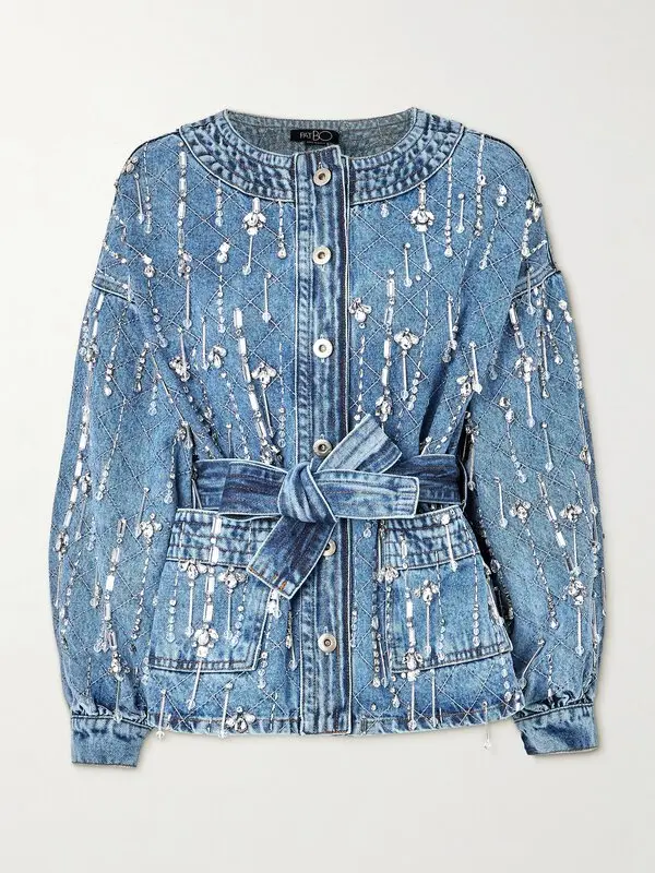 PatBO Belted Embellished Denim Jacket