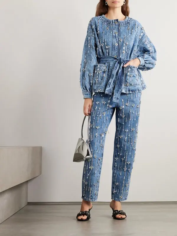 PatBO Belted Embellished Denim Jacket