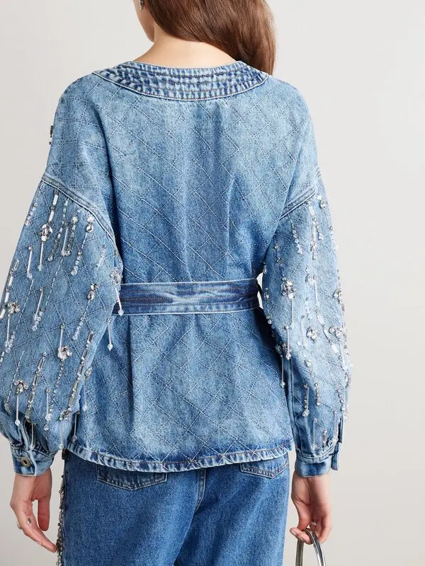 PatBO Belted Embellished Denim Jacket