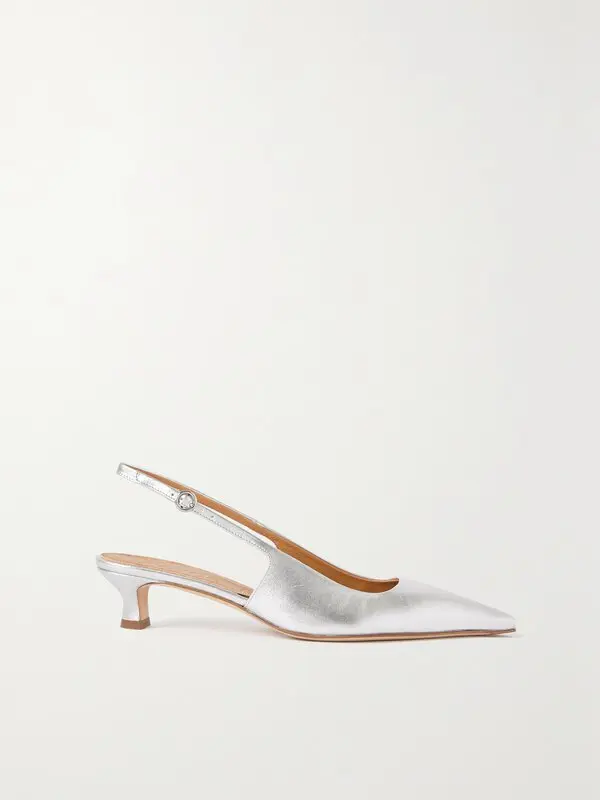 AeydĒ Catrina Metallic Leather Slingback Pumps - Silver