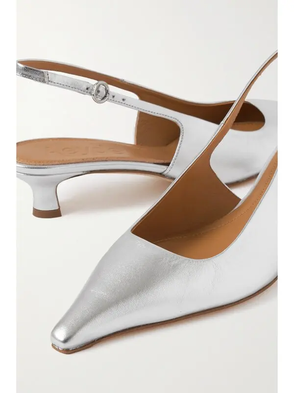AeydĒ Catrina Metallic Leather Slingback Pumps - Silver