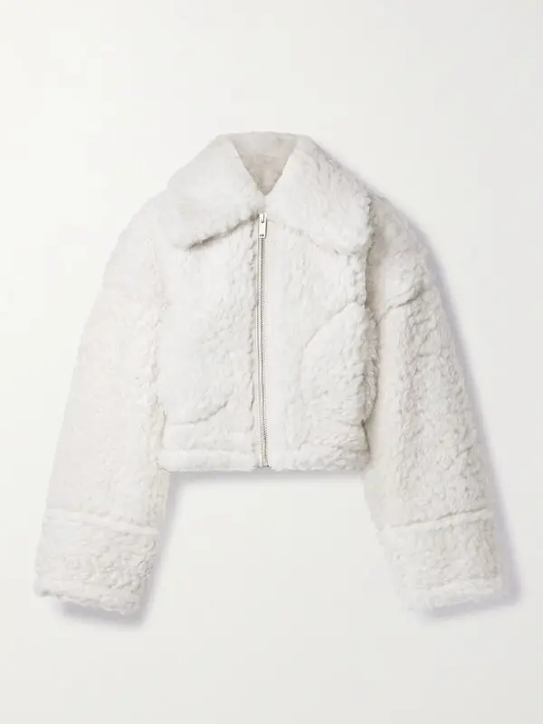 HALFBOY Cropped Shearling Aviator Jacket - Neutrals