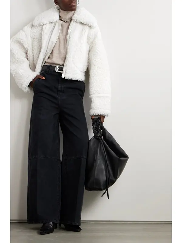HALFBOY Cropped Shearling Aviator Jacket - Neutrals