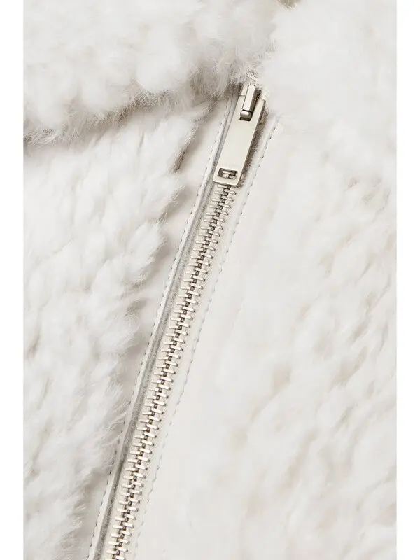 HALFBOY Cropped Shearling Aviator Jacket - Neutrals