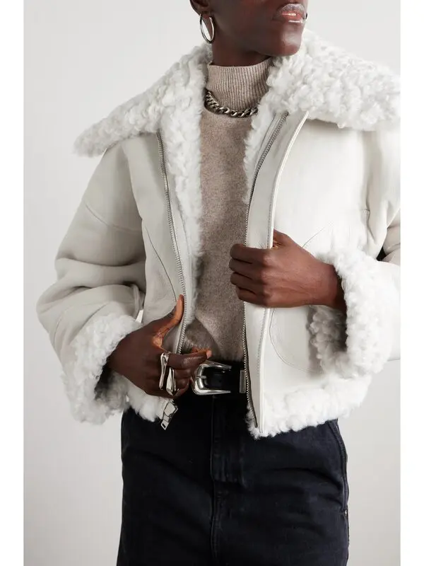 HALFBOY Cropped Shearling Aviator Jacket - Neutrals
