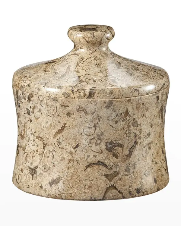 MARBLE CRAFTER Fossil Stone 4"dia. Cannister - Beige/ivory