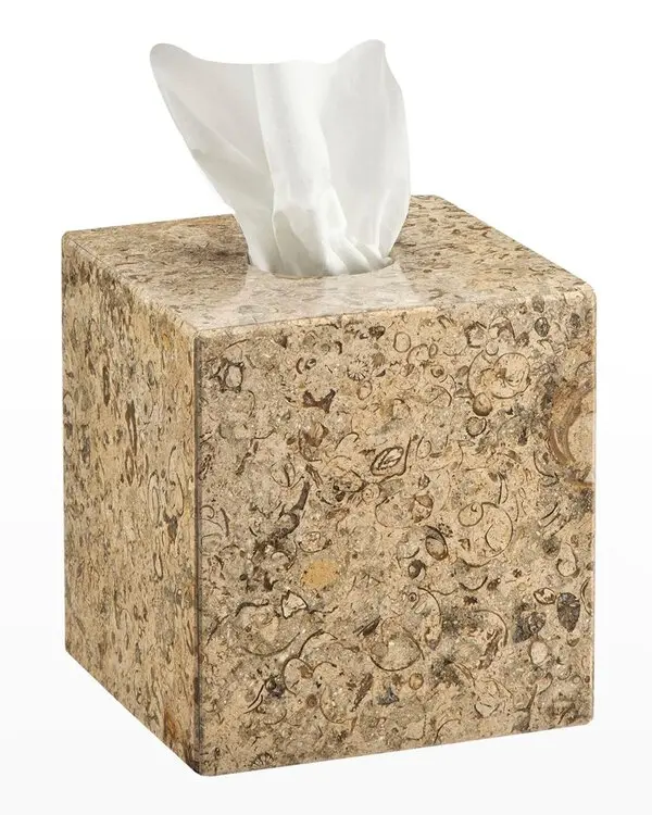 MARBLE CRAFTER Fossil Stone Polished Tissue Box Holder - Beige/ivory