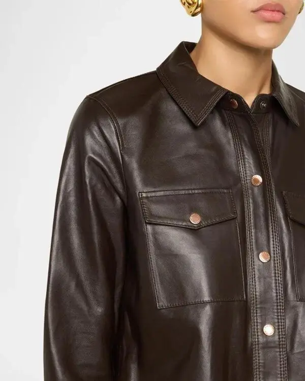 L & APOS;AGENCE L'agence Avina Leather Shirt - Coffee Bean