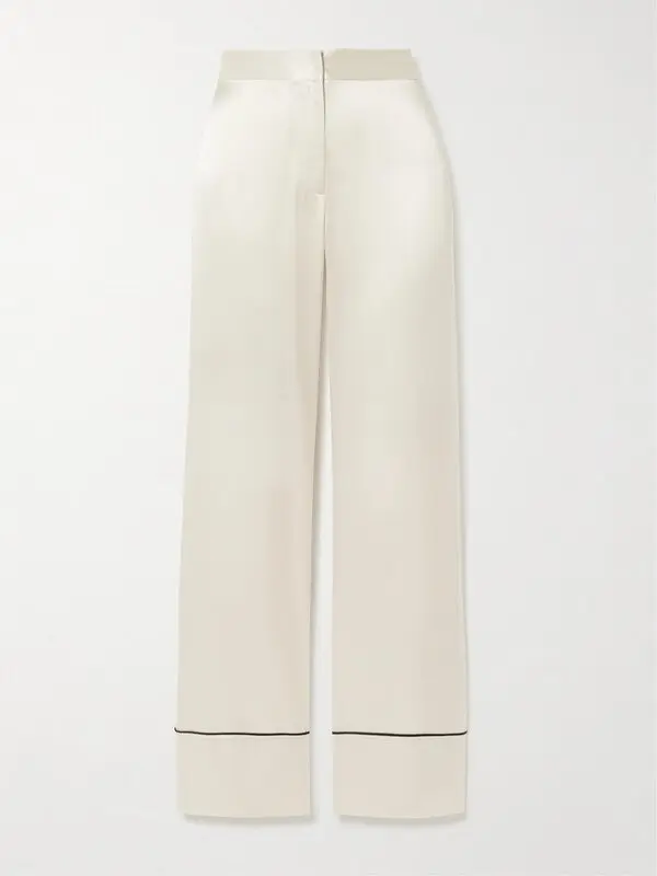 Kiki De Montparnasse Piped Silk-charmeuse Wide-leg Pants - Neutrals