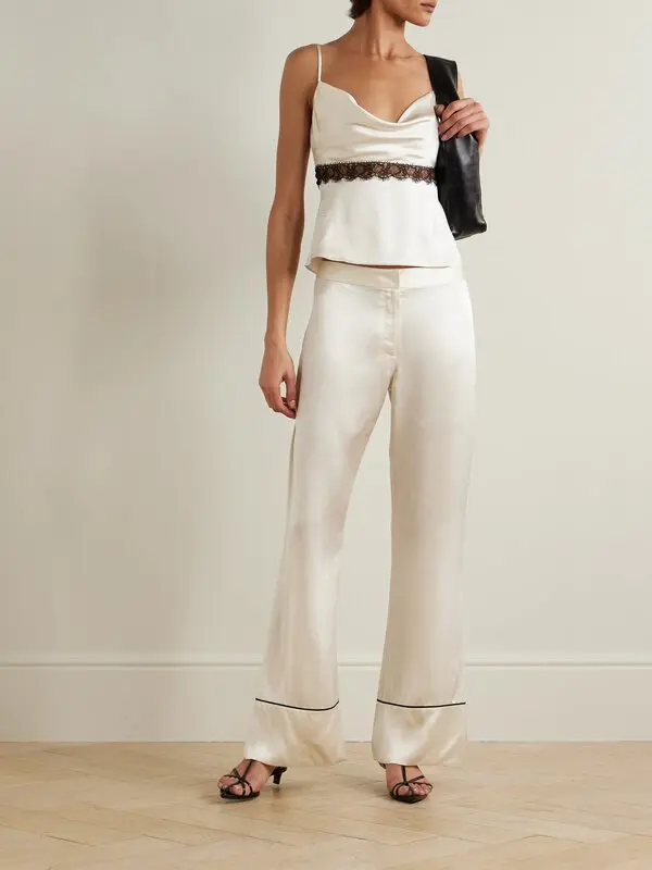 Kiki De Montparnasse Piped Silk-charmeuse Wide-leg Pants