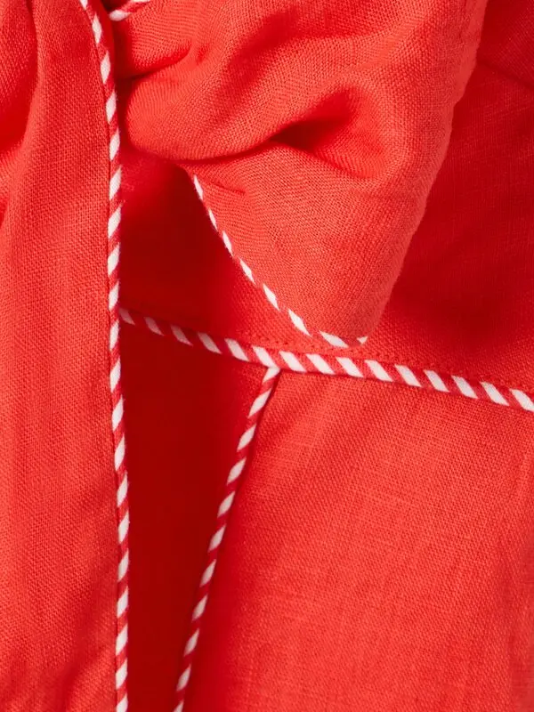 Farm Rio Bow-Embellished Scalloped Linen Midi Dress In Red - 50% Off |  Editorialist