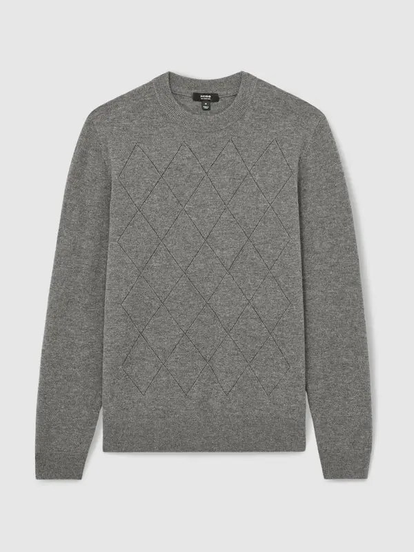 REISS Vince Wool Argyle Crew-neck Jumper