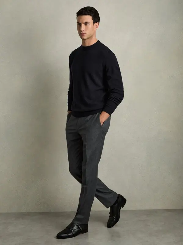 REISS Vince Wool Argyle Crew-neck Jumper - Navy