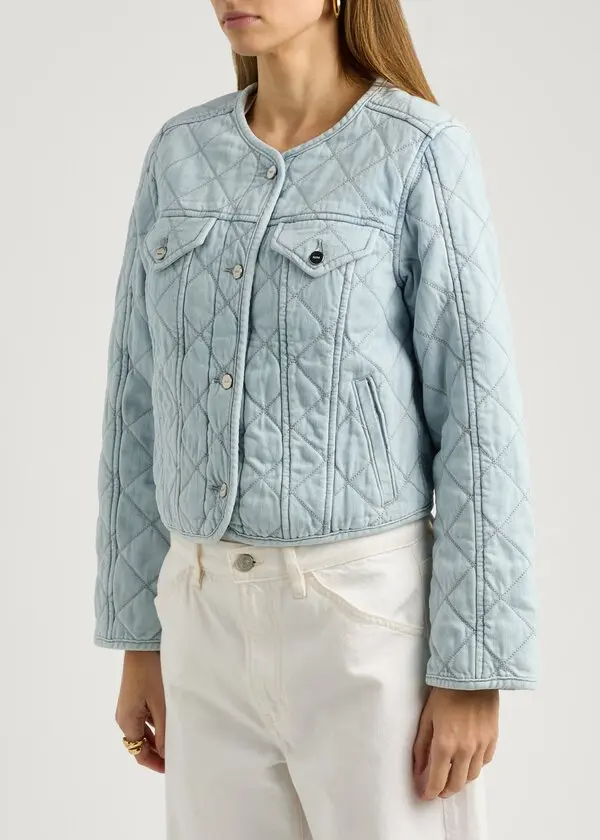 Paige Jayla Cropped Quilted Chambray Jacket