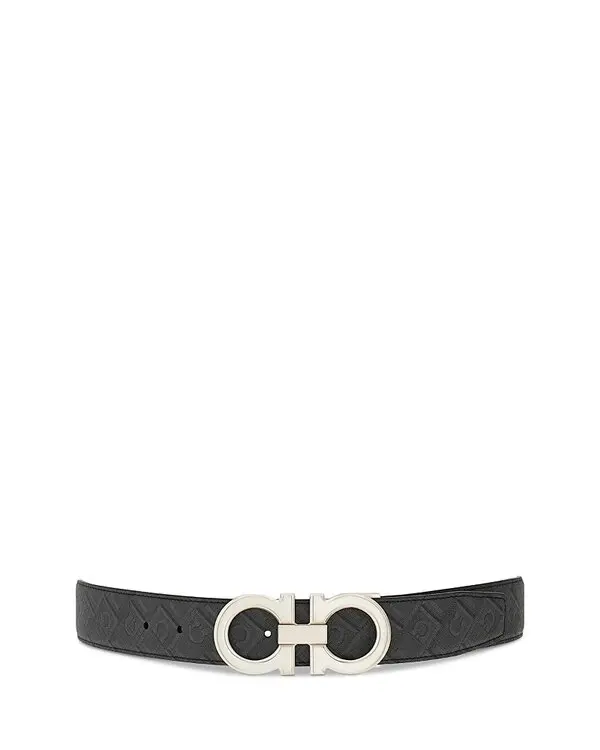 FERRAGAMO Double Gancini Reversible Leather Belt - Nero-grigio