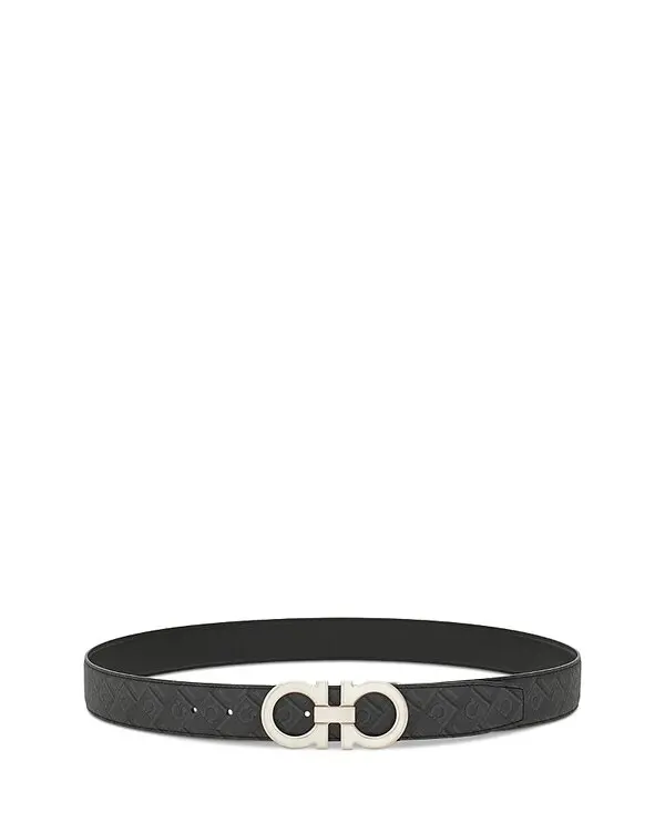FERRAGAMO Double Gancini Reversible Leather Belt - Nero-grigio