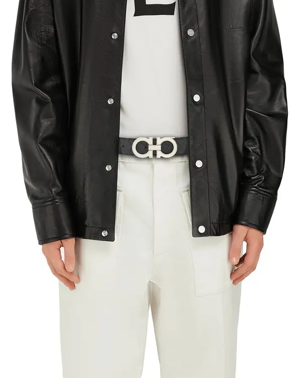 FERRAGAMO Double Gancini Reversible Leather Belt